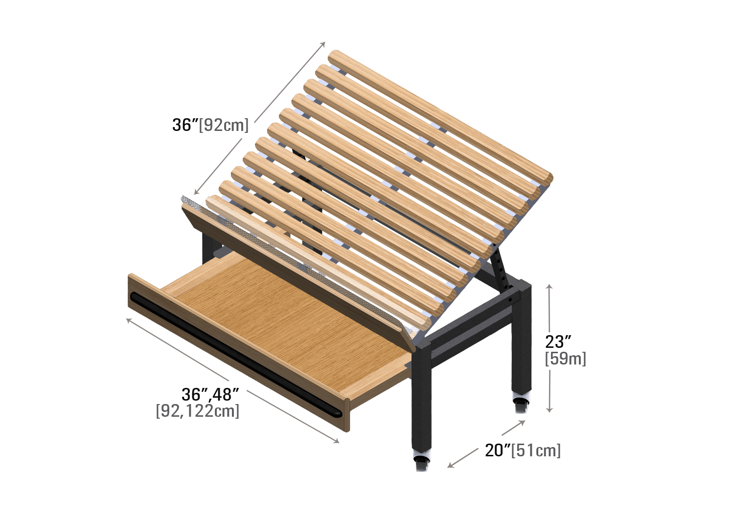Steel Framed Wood Slant Table with Adjustable Drawer