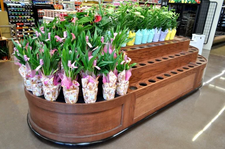 Floral Round Display Table with Customizable Shelves